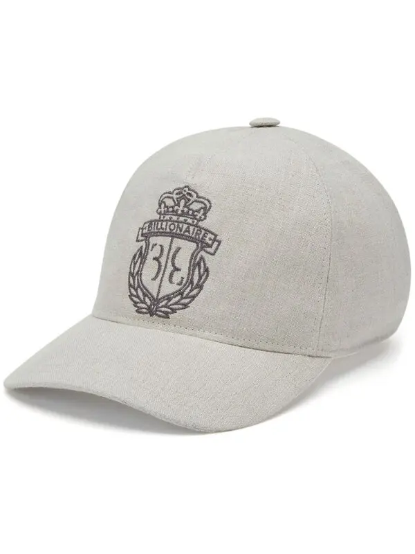 Billionaire Crest-Embroidered Linen Baseball Cap In Neutrals  display picture 1