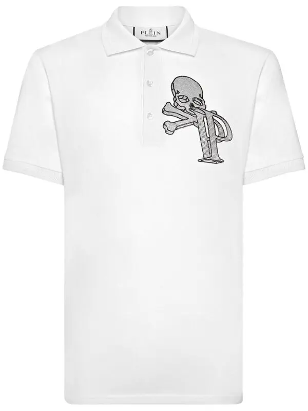 Philipp Plein Wire Frame Crystal-embellished Polo Shirt - White