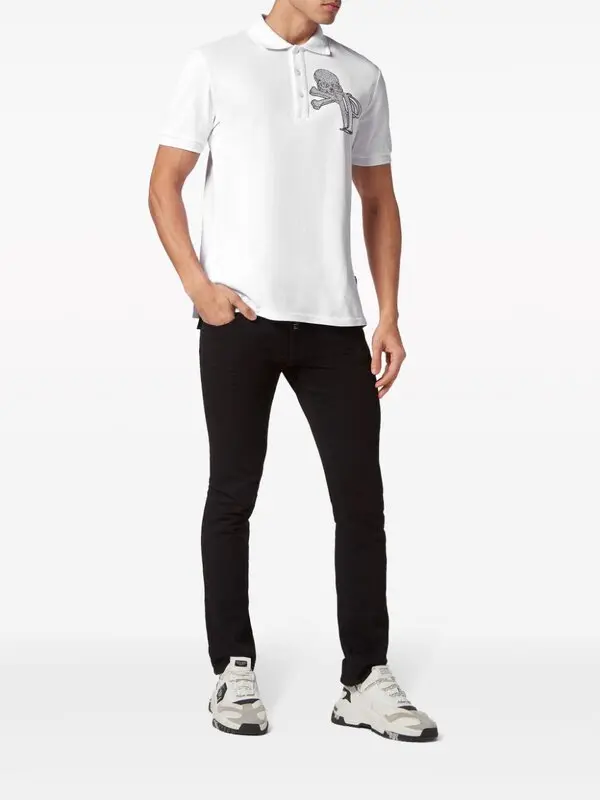 Philipp Plein Wire Frame Crystal-embellished Polo Shirt - White