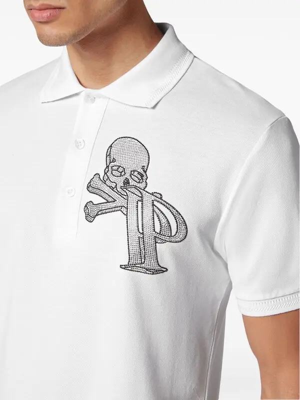 Philipp Plein Wire Frame Crystal-embellished Polo Shirt - White