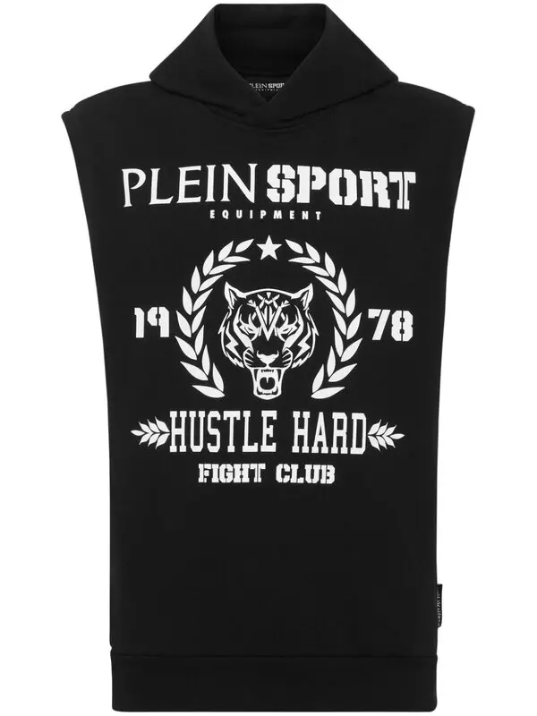 PLEIN SPORT Tiger-print Sleeveless Hoodie - Black