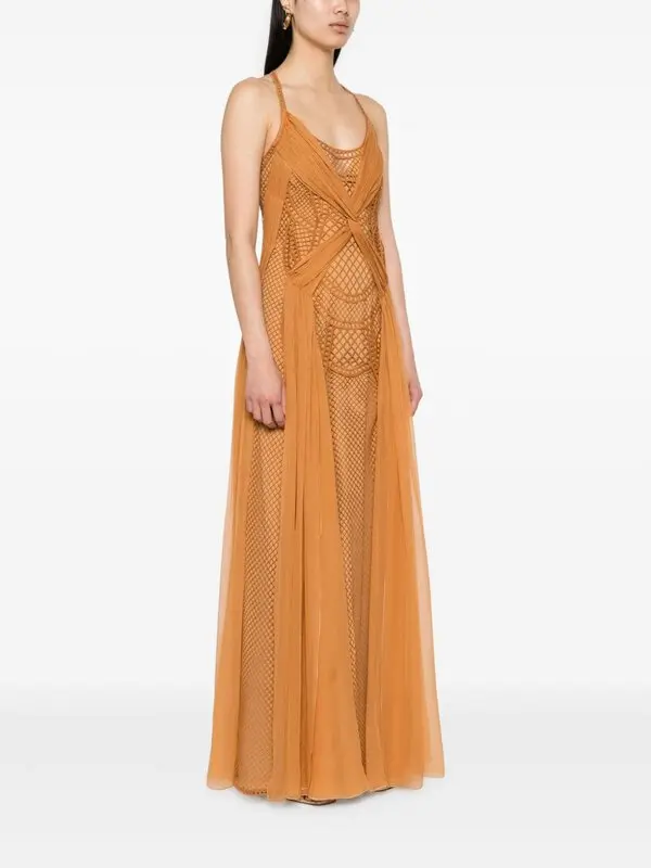 Alberta Ferretti Openwork Maxi Dress In Brown - 50% Off | Editorialist