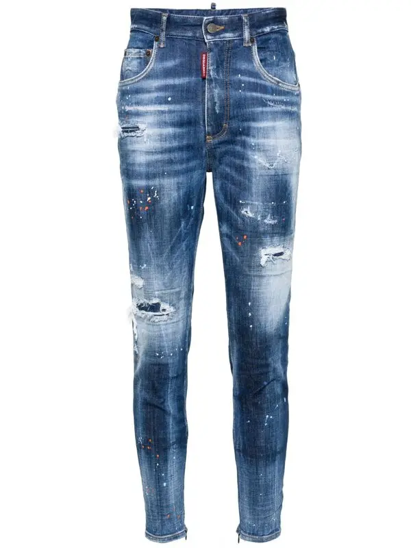 Dsquared2 Paint-splatter Distressed Tapered Jeans - Blue