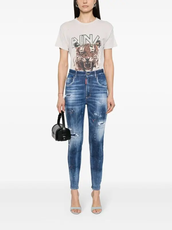 Dsquared2 Paint-splatter Distressed Tapered Jeans - Blue
