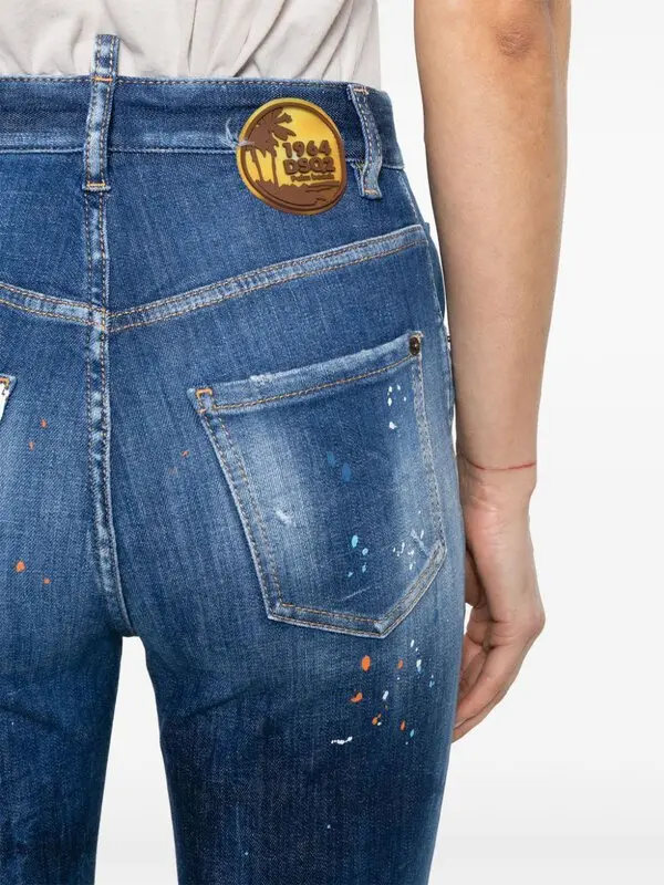 Dsquared2 Paint-splatter Distressed Tapered Jeans - Blue