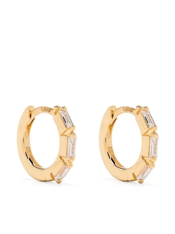 SUZANNE KALAN 18kt Yellow Triple Diamond Hoop Earrings - Gold
