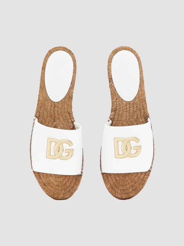 Dolce & Gabbana Dg Leather Espadrille Sandals - White