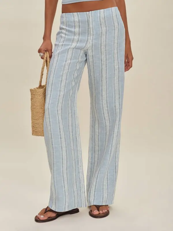 REFORMATION Vida Linen Low Rise Pant - Corsica Stripe