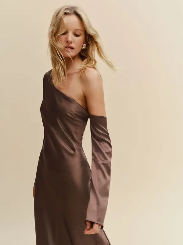 agustina satin dress Reformation Agustina Satin Dress In Cafe - 50% Off