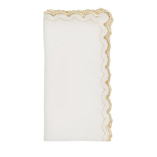 KIM SEYBERT Arches Embroidered Linen Napkin - White/gold