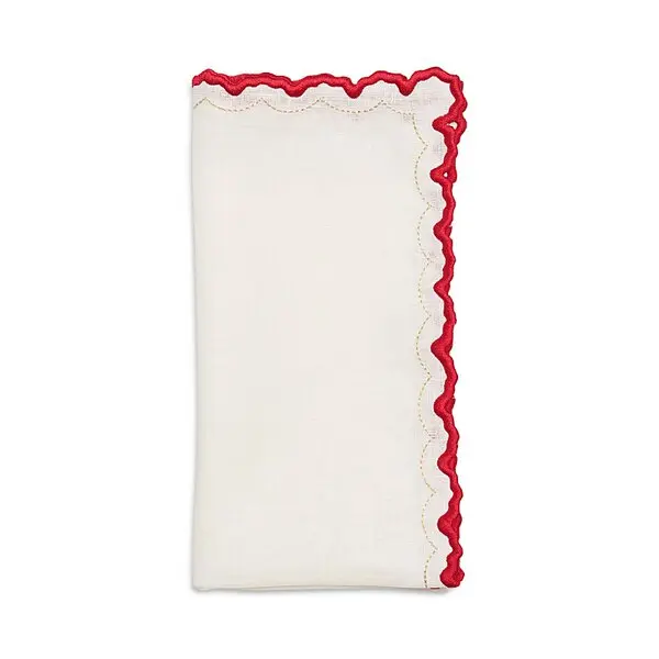 KIM SEYBERT Arches Embroidered Linen Napkin - White/red