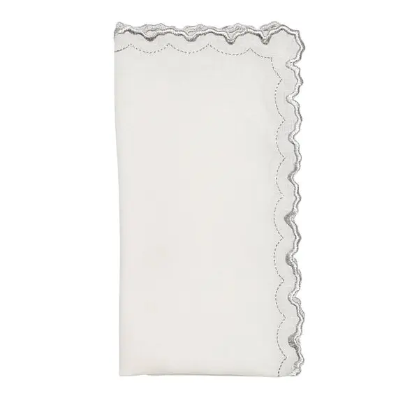 KIM SEYBERT Arches Embroidered Linen Napkin - White/silver