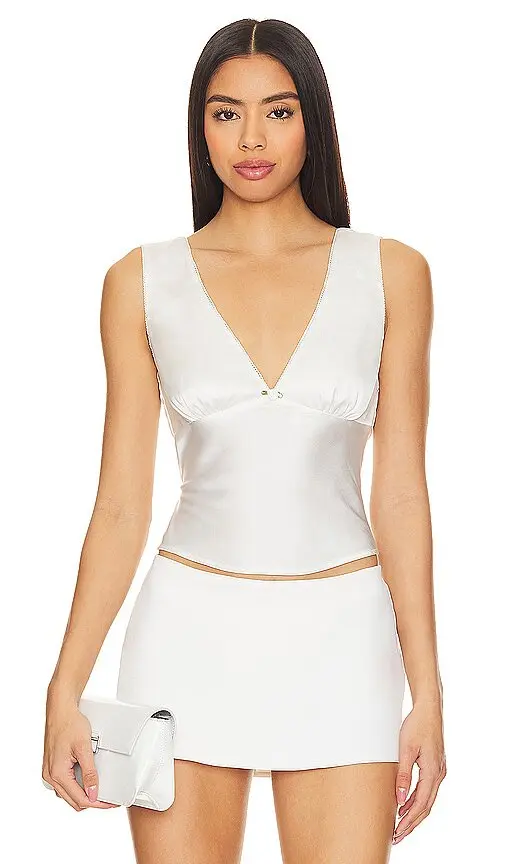 NIA Celia Rosette Satin Top - White