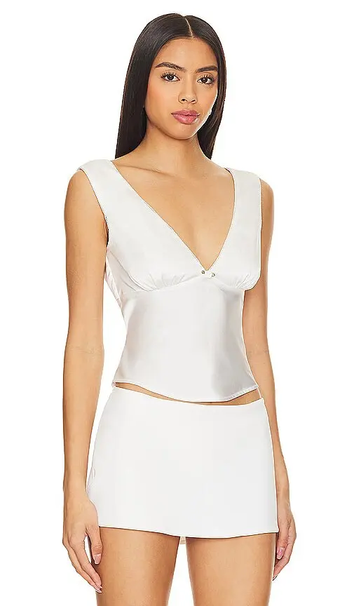 NIA Celia Rosette Satin Top - White