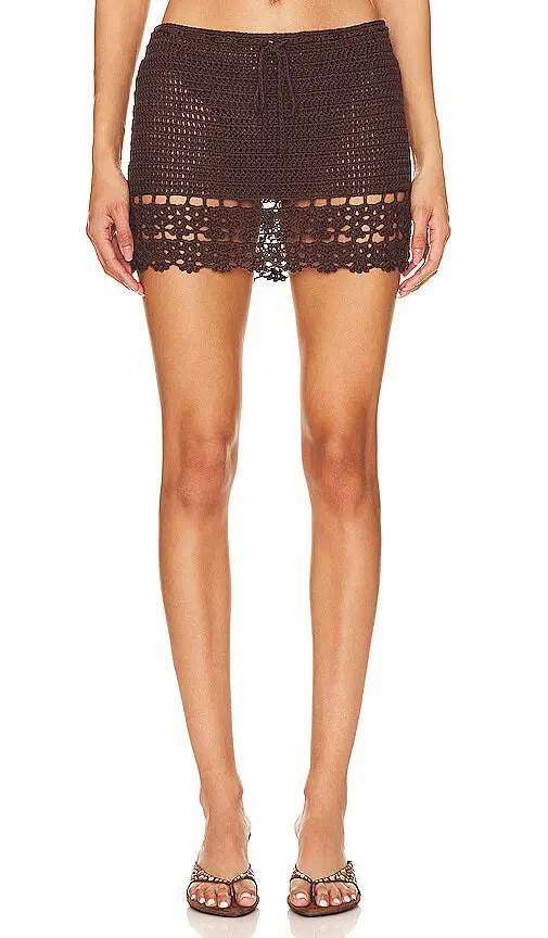 MORE TO COME Elliana Crochet Mini Skirt - Brown