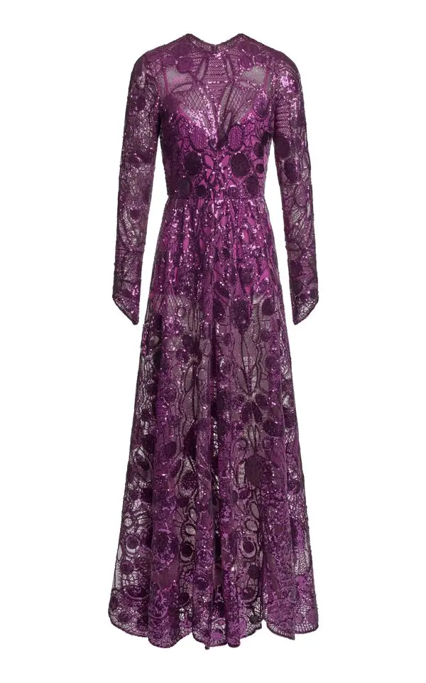 Elie Saab Tulle Embroidered Sequined Midi Dress Only