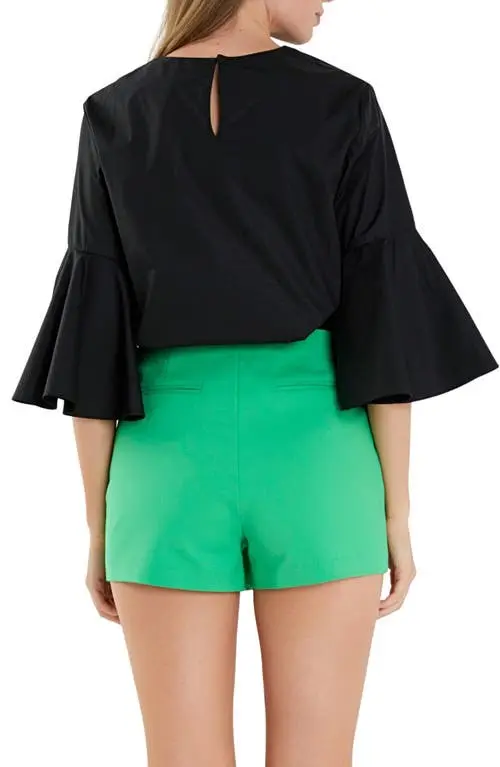 English Factory Bell Sleeve Cotton Top - Black