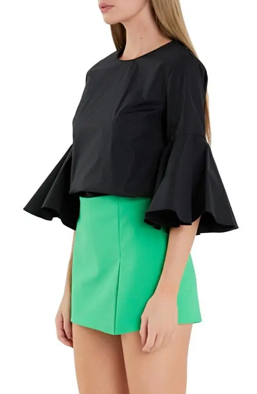 English Factory Bell Sleeve Cotton Top - Black