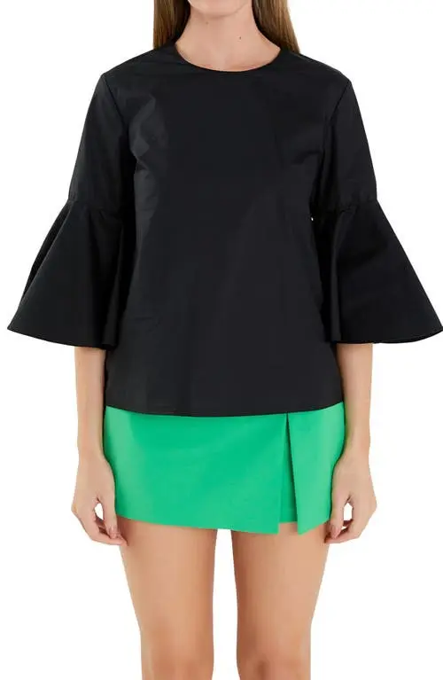 English Factory Bell Sleeve Cotton Top - Black