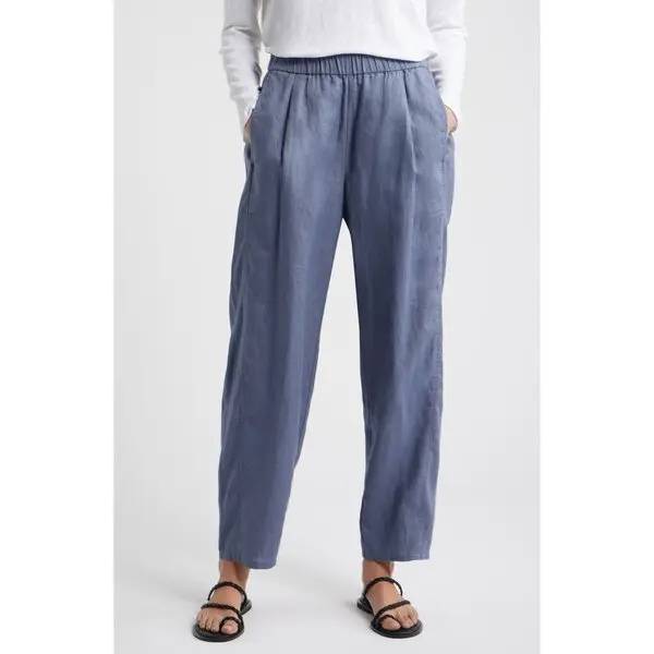 Eileen Fisher Pleated Organic Linen Lantern Pants - Flint