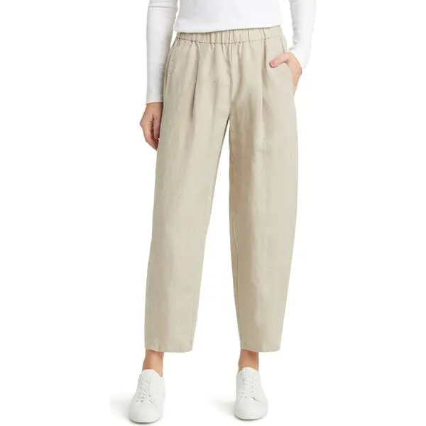 Eileen Fisher Pleated Organic Linen Lantern Pants - Unnat