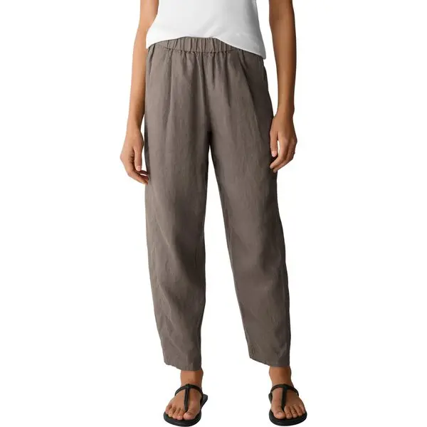 Eileen Fisher Pleated Organic Linen Lantern Pants - Wlnut