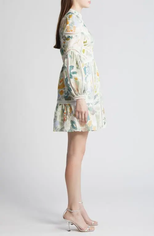 knee length dresses for ladies White Floral Crochet Trim Linen Mini Dress | Belvida