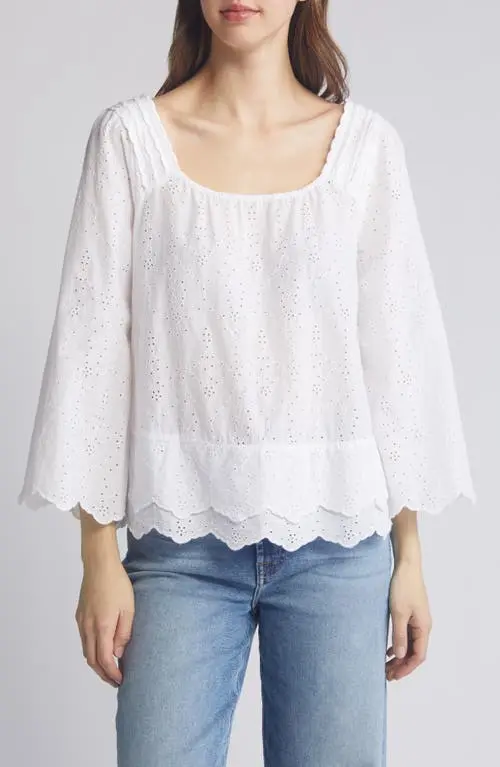 Caslon Cotton Eyelet Top - White