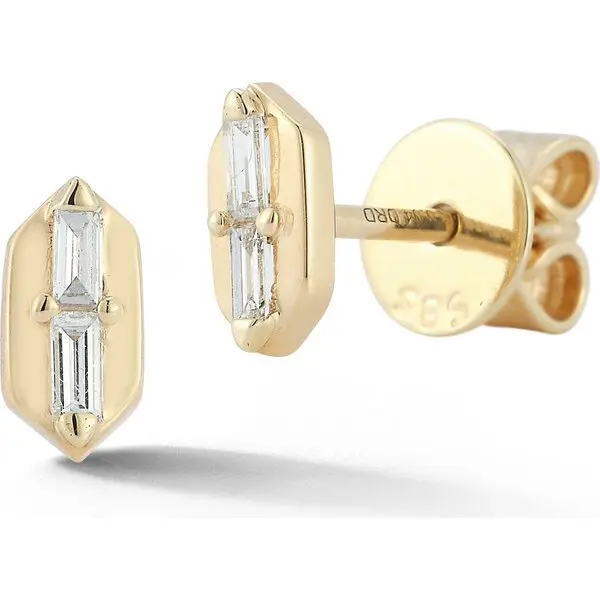 DANA REBECCA DESIGNS Sadie Pearl Baguette Diamond Stud Earrings - Yellow Gold