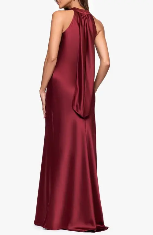 XSCAPE EVENINGS Halter Neck Satin Gown - Wine