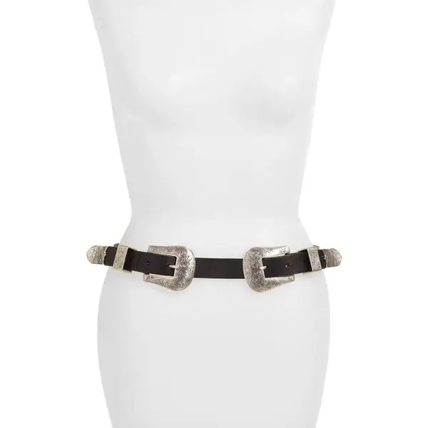 Another Line Double Buckle Western Belt - Black