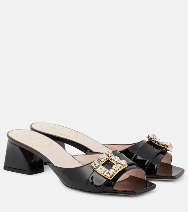ROGER VIVIER Bikiviv Embellished Patent Leather Mules - Black