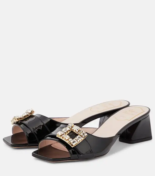 ROGER VIVIER Bikiviv Embellished Patent Leather Mules - Black