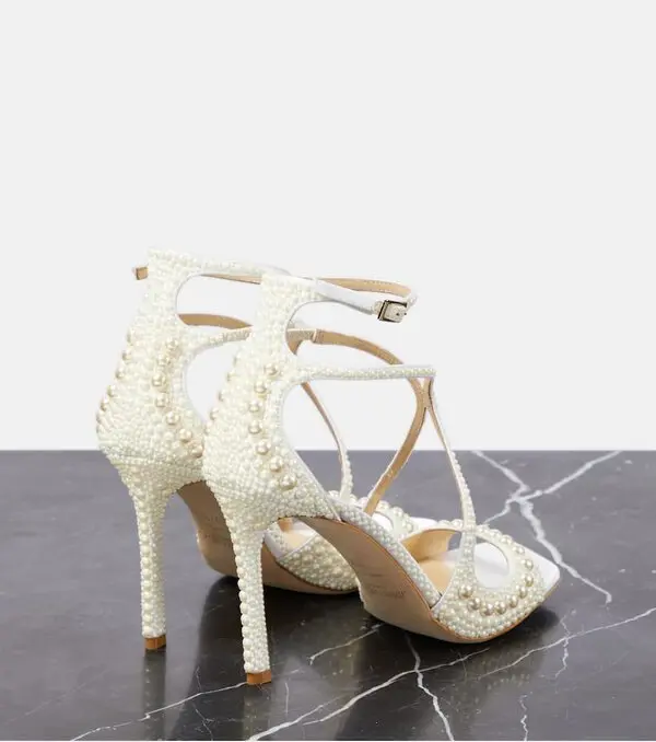 JIMMY CHOO Bridal Azia Embellished Leather Sandals - White