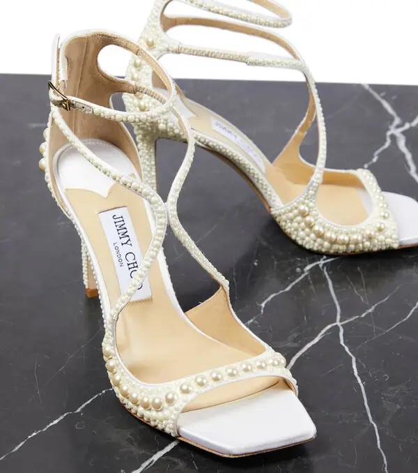 JIMMY CHOO Bridal Azia Embellished Leather Sandals - White