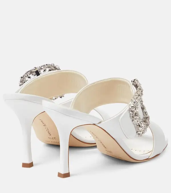 Manolo Blahnik Gable Jewel Crêpe De Chine Mules - White