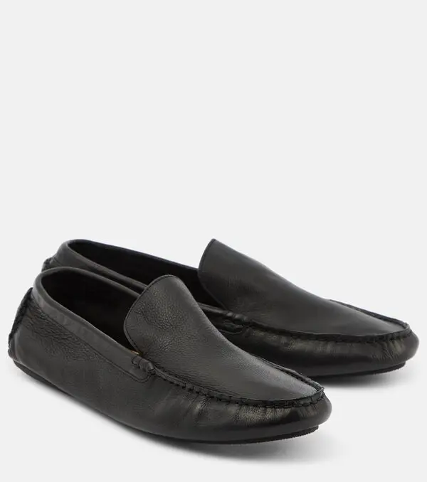 THE ROW Lucca Leather Moccasins - Black