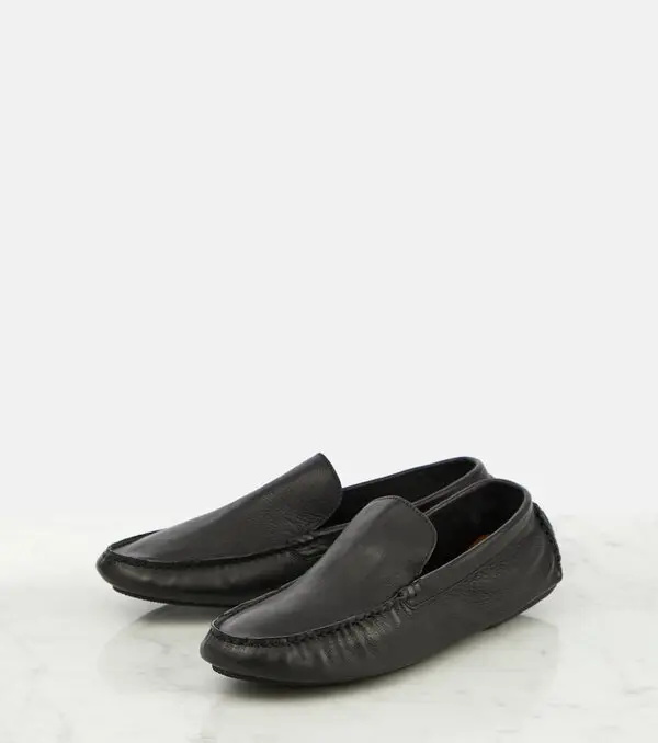 THE ROW Lucca Leather Moccasins - Black