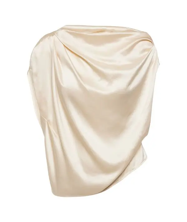 THE SEI Draped Silk Satin Top - White