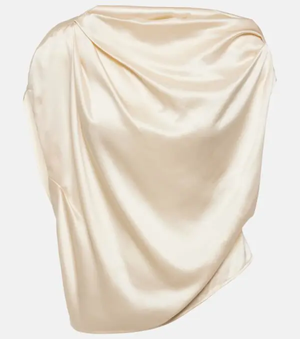 THE SEI Draped Silk Satin Top - White