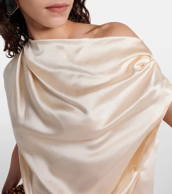 THE SEI Draped Silk Satin Top - White