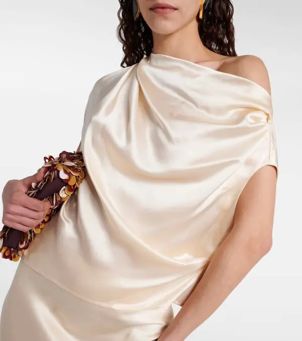 THE SEI Draped Silk Satin Top - White