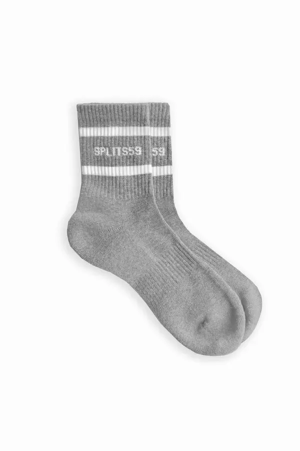 Splits59 Logo Stripe Quarter Socks - Heather Grey/white
