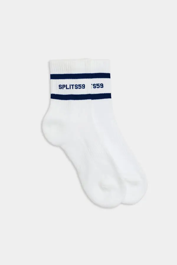 Splits59 Logo Stripe Quarter Socks - White/indigo
