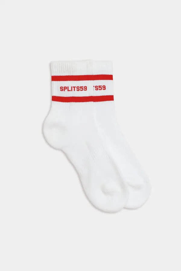 Splits59 Logo Stripe Quarter Socks - White/lotus Red