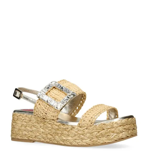 ROGER VIVIER Raffia Strass Espadrille Sandals 60