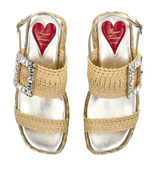 ROGER VIVIER Raffia Strass Espadrille Sandals 60