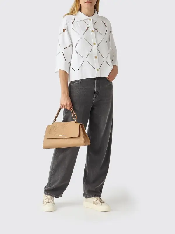 Orciani Hammered Leather Sveva Baguette Bag - Biscuit