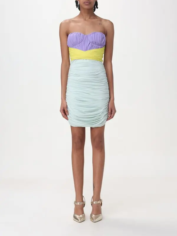 elisabetta franchi red and blue fringe dress Elisabetta Franchi One-shoulder red carpet dress with belt  luxury-24
