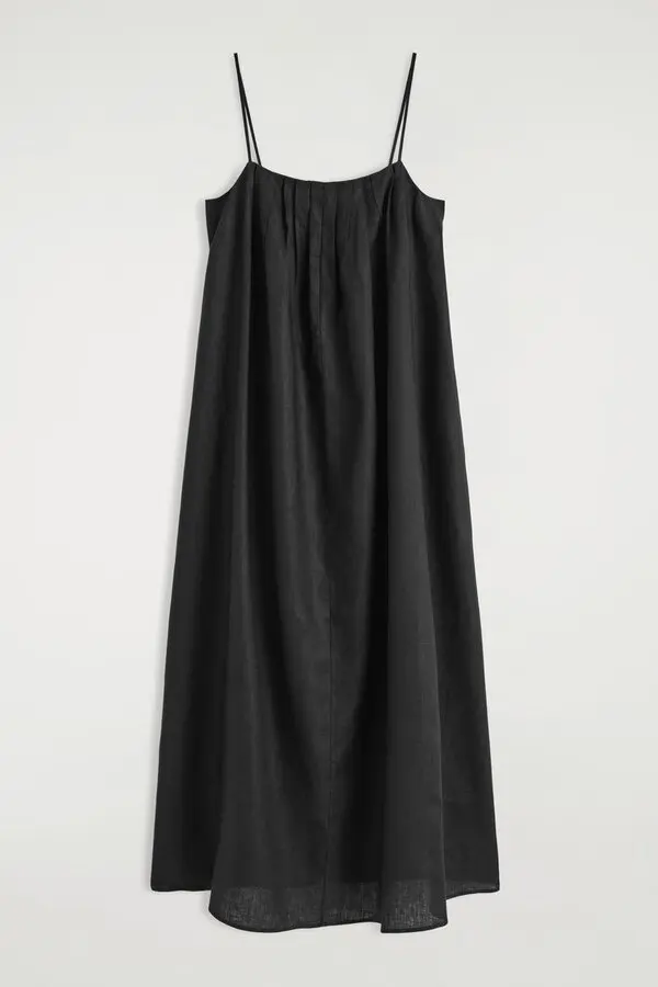 Cos Pleated Linen Maxi Dress - Black